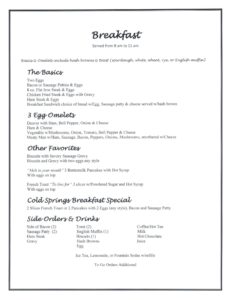 Breakfast Menu – Cold Springs Station Resort
